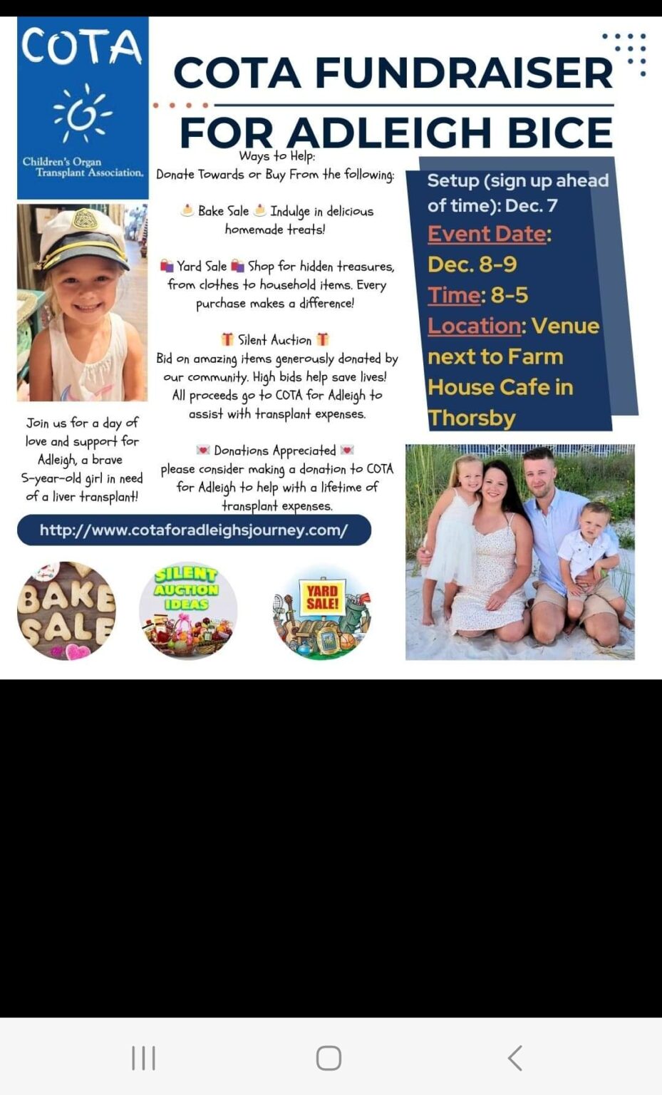Yard sale - bake sale - silent auction - COTA for Adleigh's Journey